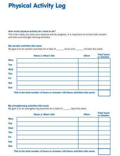 10 Free Physical Activity Log Templates In PDF XLS