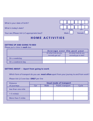 11+ Physical Activity Questionnaire Templates in PDF | MS Word | Free ...
