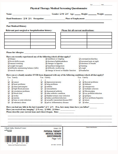 16+ Medical Screening Questionnaire Templates in PDF | Microsoft Word