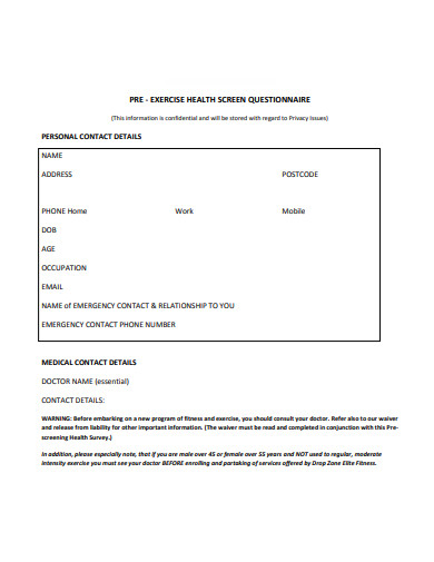 10+ Health Screening Questionnaire Templates in PDF | DOC