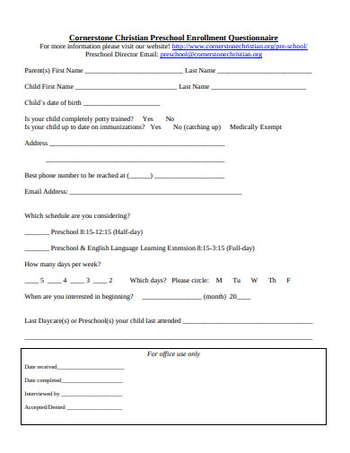 15+ Preschool Questionnaire Templates - PDF, DOC