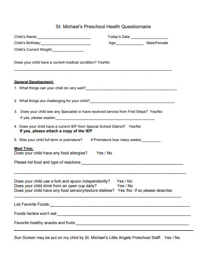 15+ Preschool Questionnaire Templates - PDF, DOC