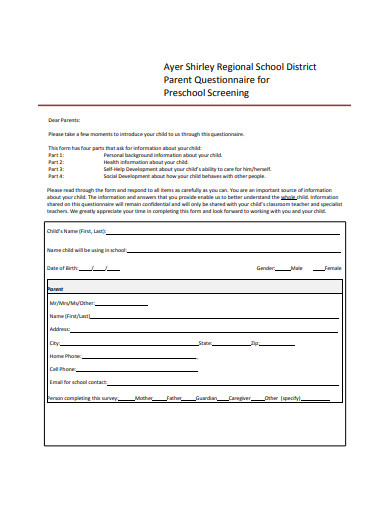 15+ Preschool Questionnaire Templates - PDF, DOC