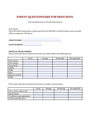 23+ Parent Questionnaire Templates in PDF | DOC