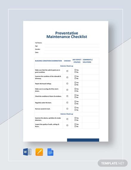 32+ Maintenance Checklist Templates - Word, PDF, Google Docs