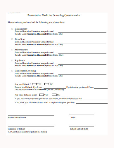 16+ Medical Screening Questionnaire Templates in PDF | Microsoft Word