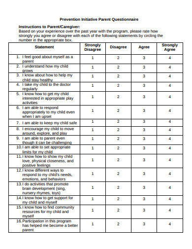 23+ Parent Questionnaire Templates in PDF | DOC