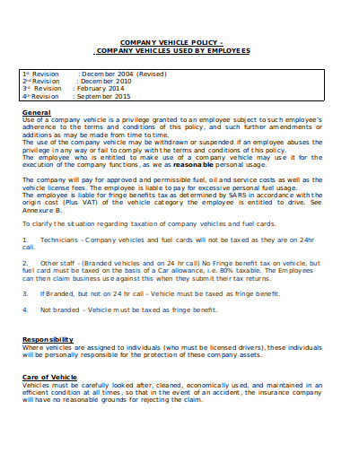 FREE 21+ Company Vehicle Policy Templates in PDF | MS Word | Google ...