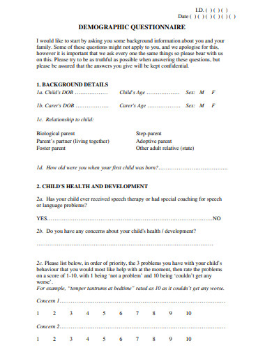 19+ Demographic Questionnaire Templates in PDF | Microsoft Word | Free ...