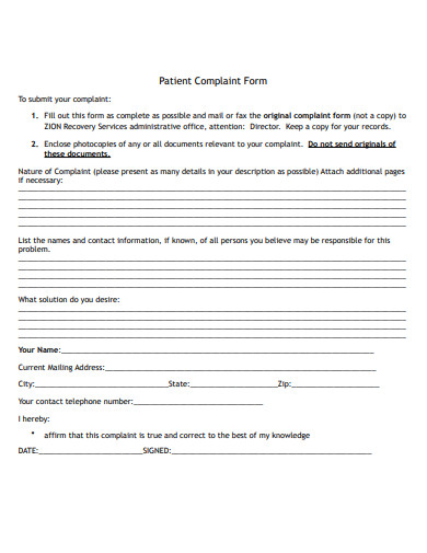 21+ Patient Complaint Form Templates in PDF | DOC