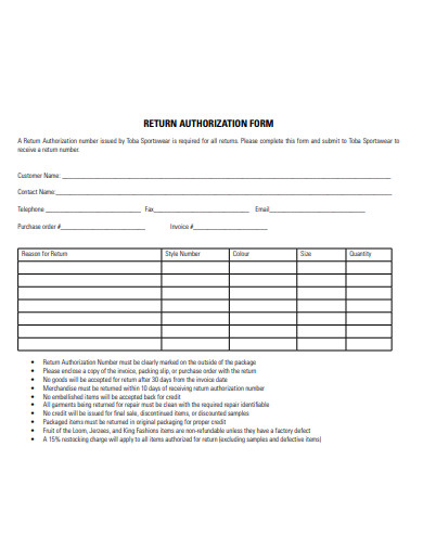 23+ Return Authorization Form Templates in Google Docs | Word | Pages | PDF