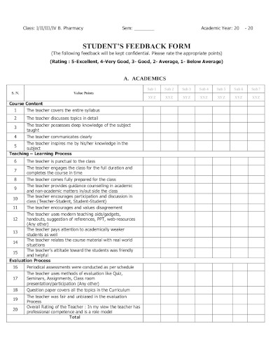 22 Student Feedback Form Templates In PDF DOC