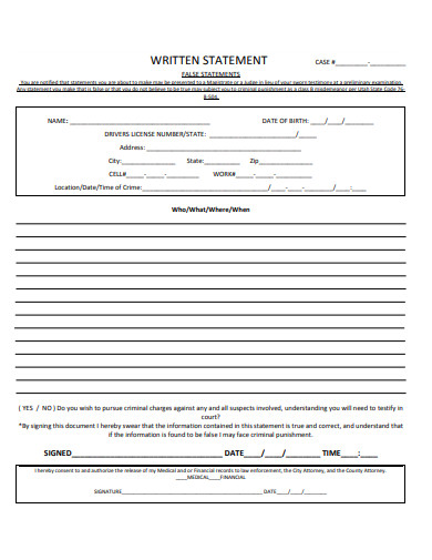 18+ Written Statement Templates in PDF | DOC