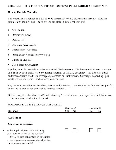 10+ Insurance Liability Checklist Templates in PDF | Word