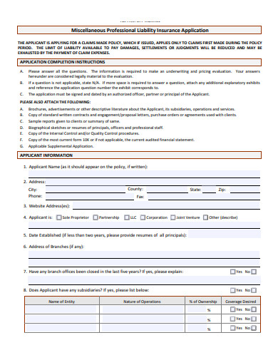 11+ Liability Insurance Application Templates in PDF | DOC