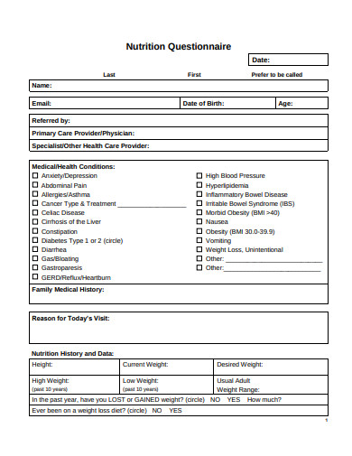 21+ Nutrition Questionnaire Templates in PDF | DOC
