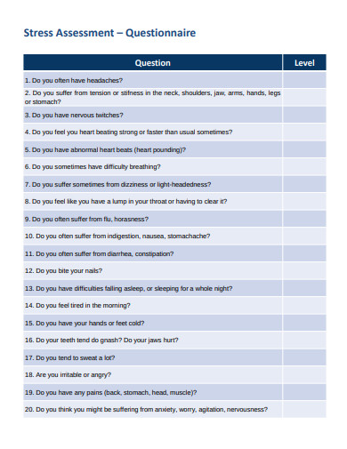 9+ Stress Assessment Questionnaire Templates in PDF