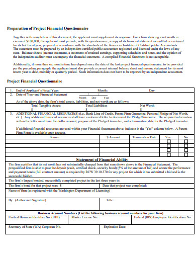 10+ Financial Questionnaire Templates in PDF | Microsoft Word