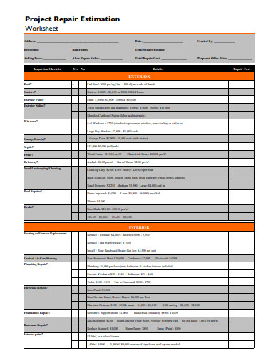 4+ Property Repair Estimate Sheet Templates in PDF