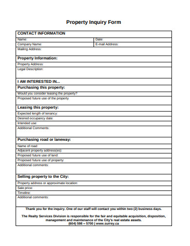 22+ Property Inquiry Form Templates in PDF | DOC