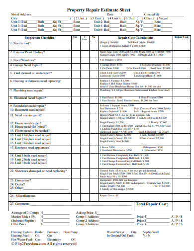4 Property Repair Estimate Sheet Templates In PDF