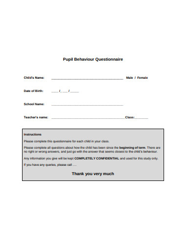 10+ Behaviour Questionnaire Templates in PDF | DOC