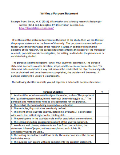 19+ Purpose Statement Templates in PDF | DOC