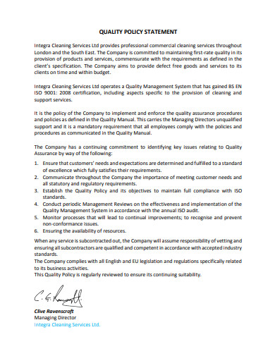 8+ Quality Statement Templates in PDF | DOC