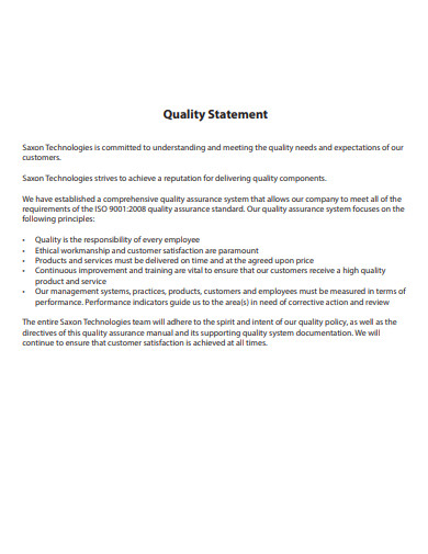 8+ Quality Statement Templates in PDF | DOC