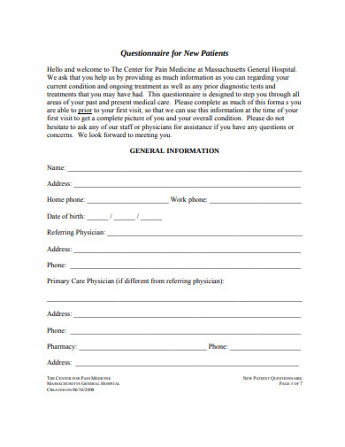 21+ Patient Questionnaire Templates in PDF | DOC