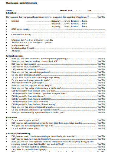 16+ Medical Screening Questionnaire Templates in PDF | Microsoft Word