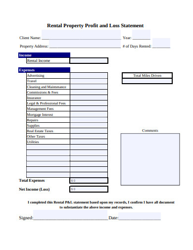 Rental Property Profit And Loss Statement Template For Your Needs