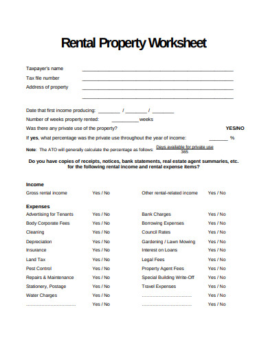 18+ Rental Property Worksheet Templates in PDF