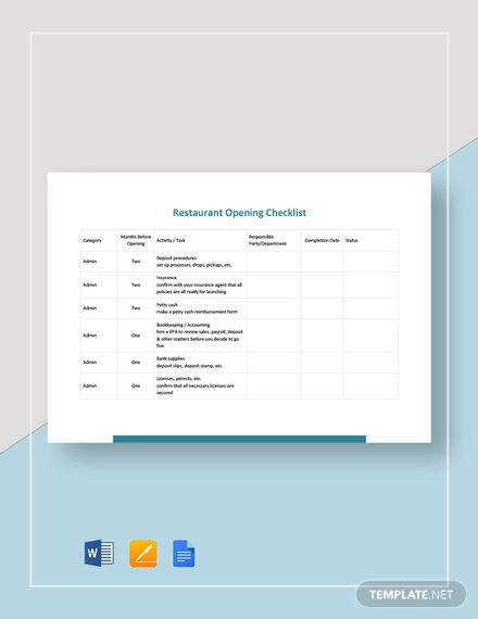 41+ Restaurant Checklist Templates - Word, PDF, Excel, Apple Pages ...