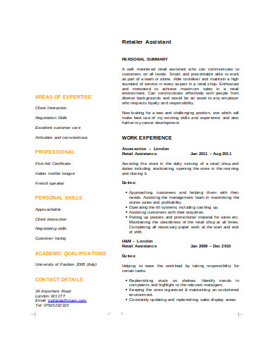 5+ Retail Assistant CV Templates in Word | Pages | PDF