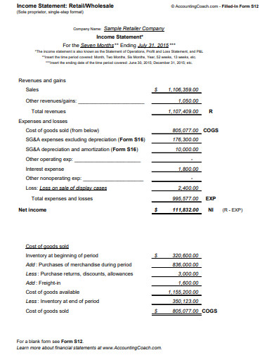 9+ Retail Income Statement Templates in PDF | DOC | XLS