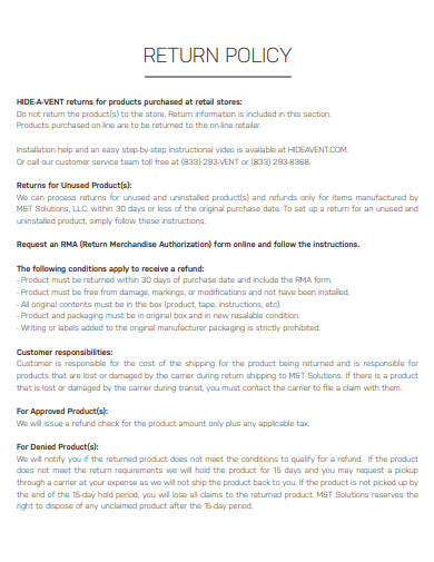Clothing Return Policy Template HQ Template Documents