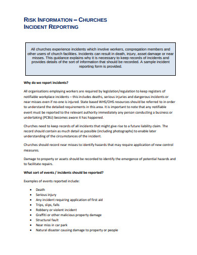 10+ Church Incident Report Templates in PDF | DOC