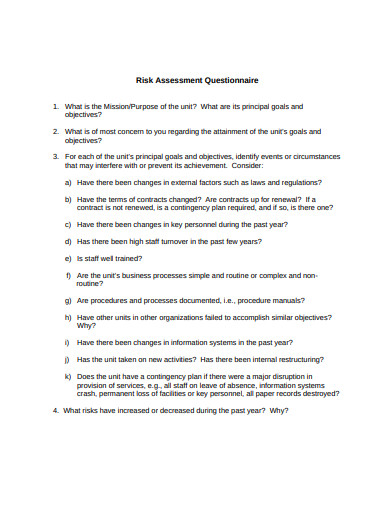 20+ Risk Assessment Questionnaire Templates in Google Docs | MS Word ...