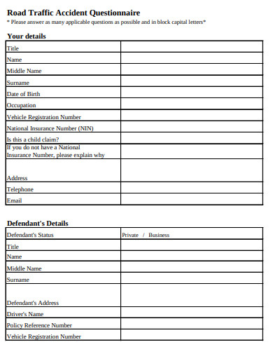 21+ Accident Questionnaire Templates in PDF | DOC