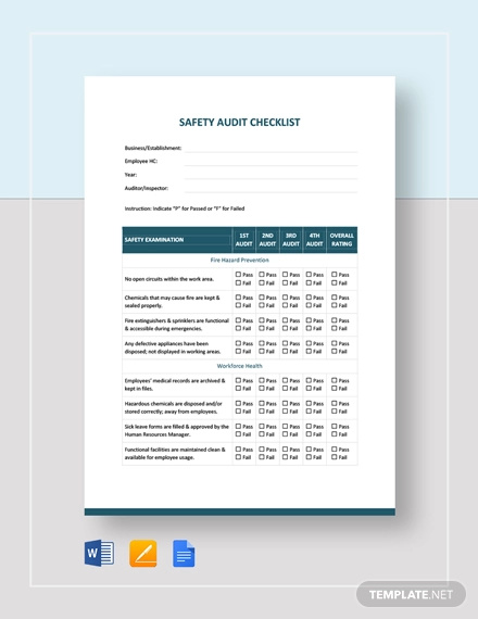 13+ Safety Checklist Templates - Google Docs, MS Word, Pages, PDF