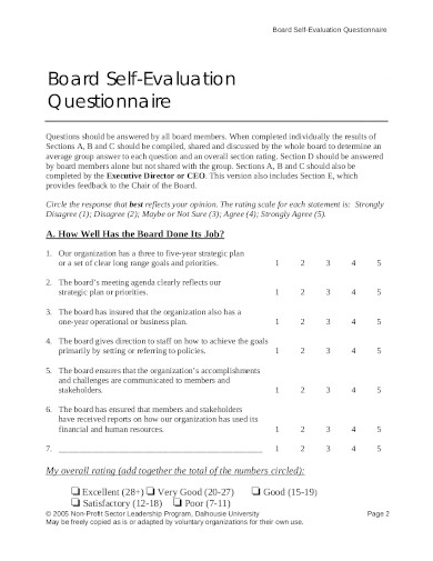 4+ Board Evaluation Questionnaire Templates in PDF