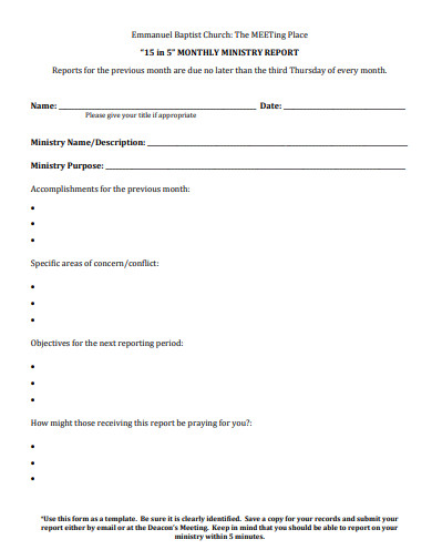 11 Church Monthly Report Templates In PDF DOC