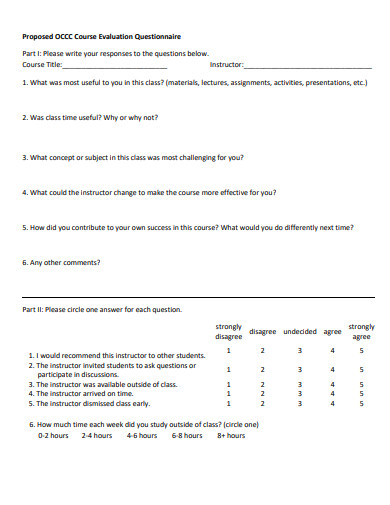 8+ Course Evaluation Questionnaire Templates in PDF | DOC