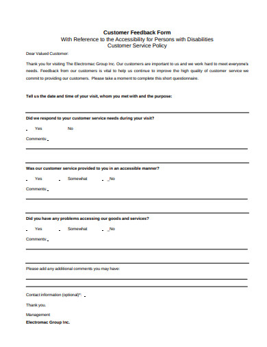 16 Customer Feedback Form Templates In PDF DOC