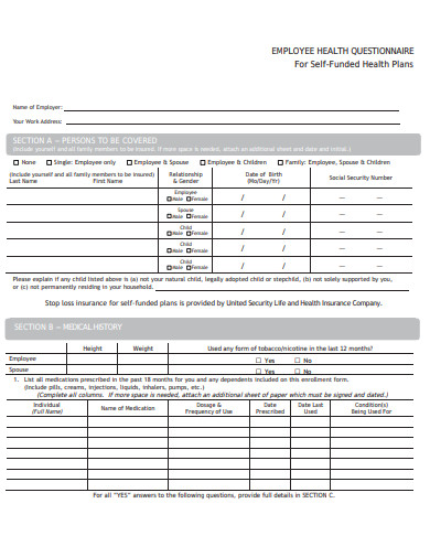 10+ Employee Health Questionnaire Templates in PDF | DOC