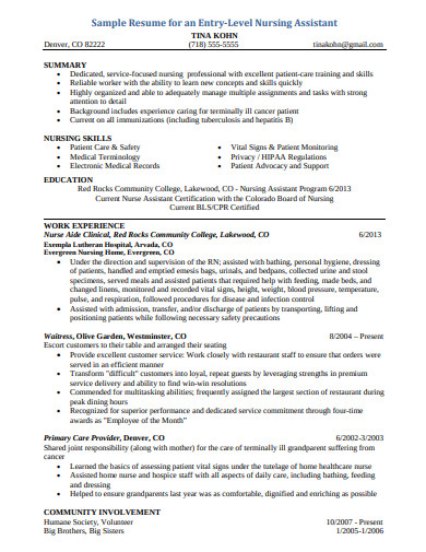 8 Nursing Assistant Resume Templates In DOC PDF