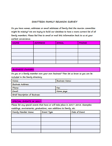 5+ Family Reunion Survey Templates in PDF | Word