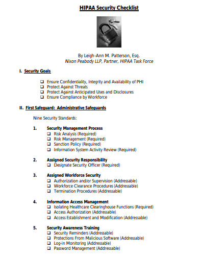 FREE 10+ HIPAA Security Checklist Templates in PDF | MS Word
