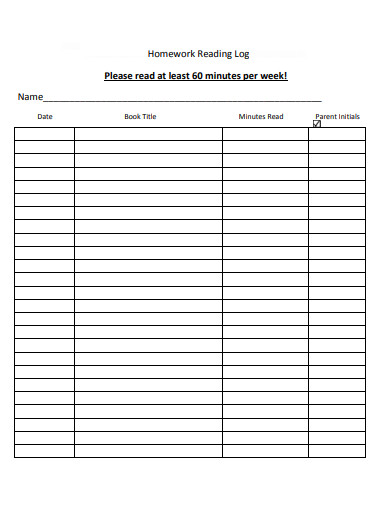 6 Homework Reading Log Templates In PDF DOC